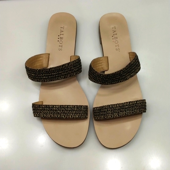 Talbots | Shoes | Talbots Browncream Double Strap Slide Sandals 8 Med ...